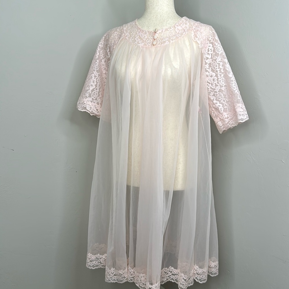 Vintage Shadowline Pale Pink Peignoir Sheer Robe With… - Gem